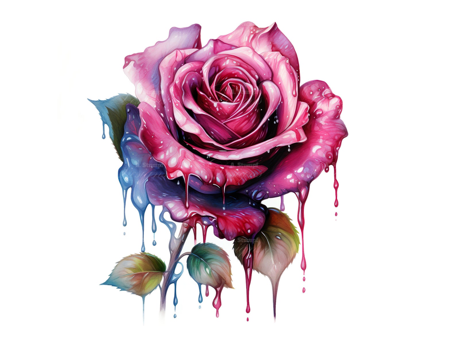 10 Poisoned Rose Clipart Set Digital Watercolor Vintage Painting Dark ...