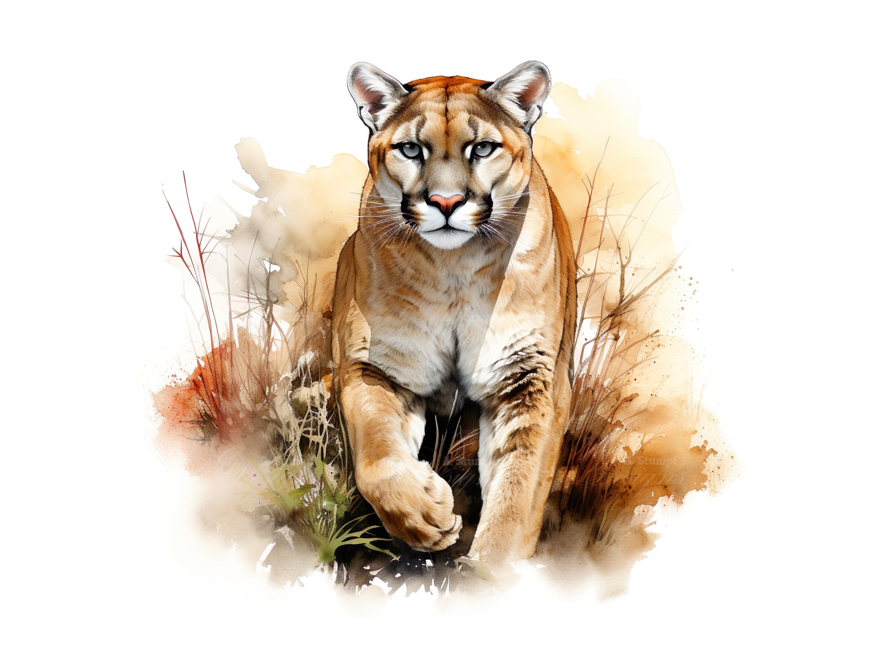 10 Puma Clipart Set, Digital Watercolor Painting, Wild Cat Illustration ...
