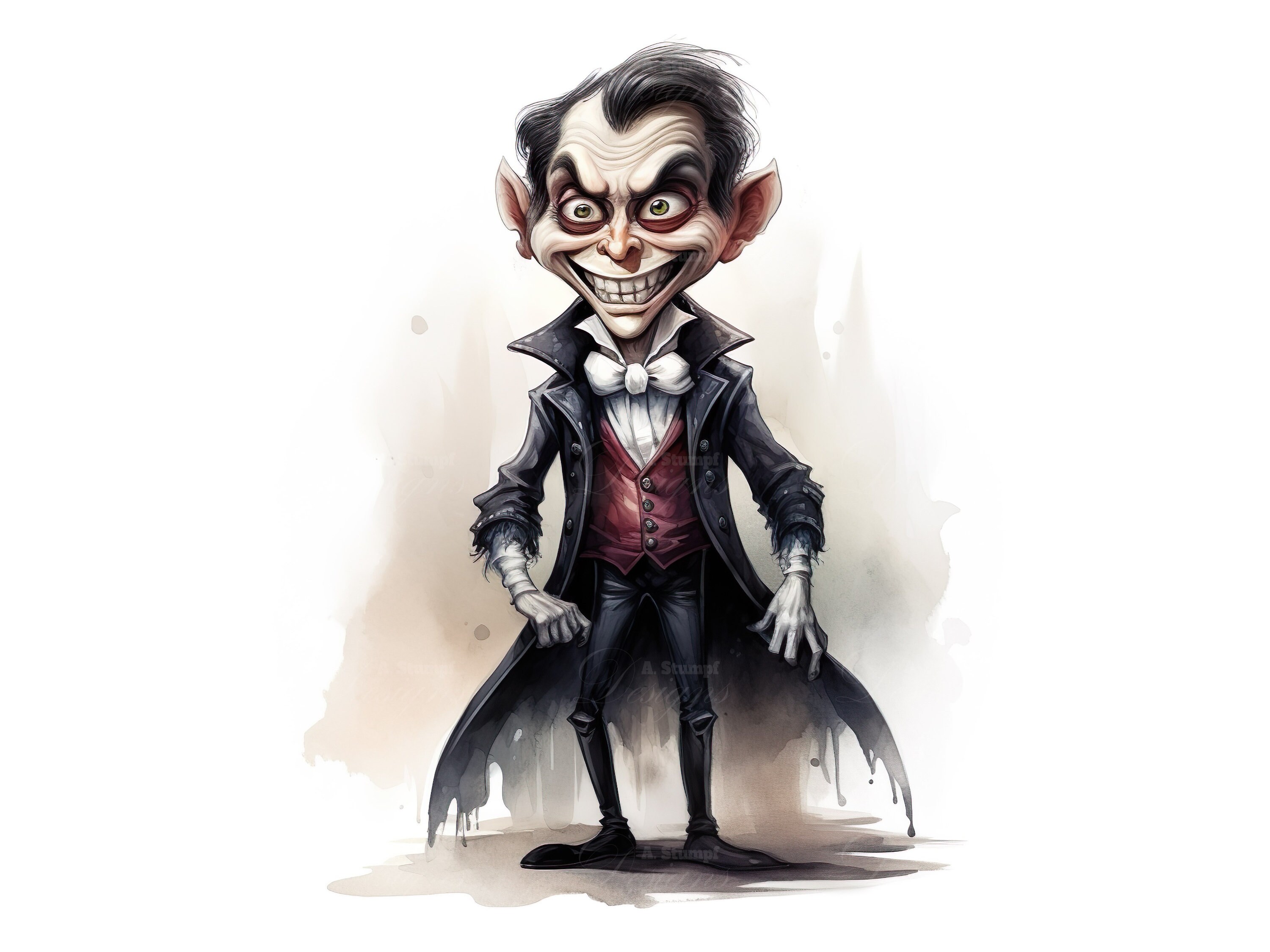 Funny Vampire Clipart Set Watercolor Bundle Spooky Halloween Art Cute ...