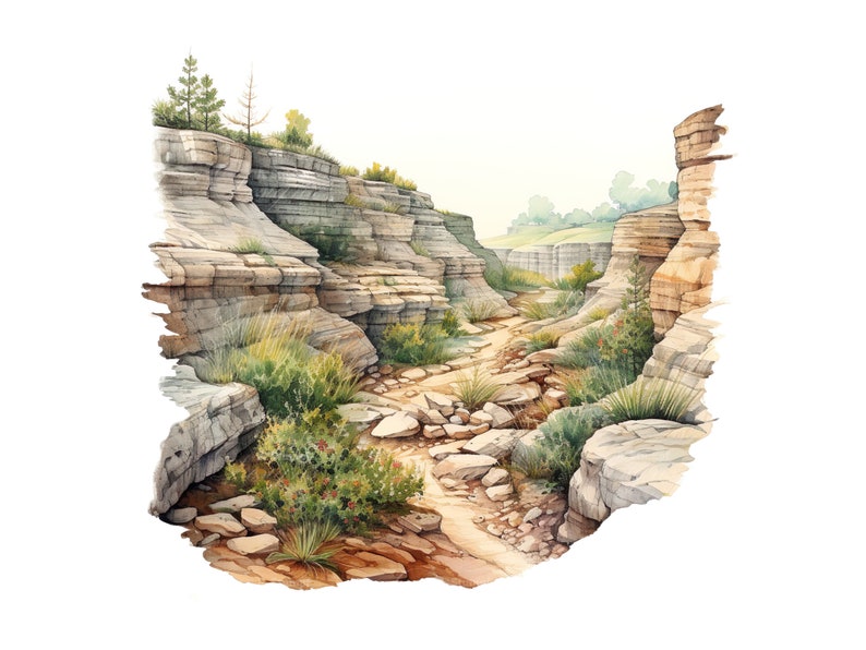 10 Rocky Landscape Clipart Summer Nature Digital Paintings Mountain ...