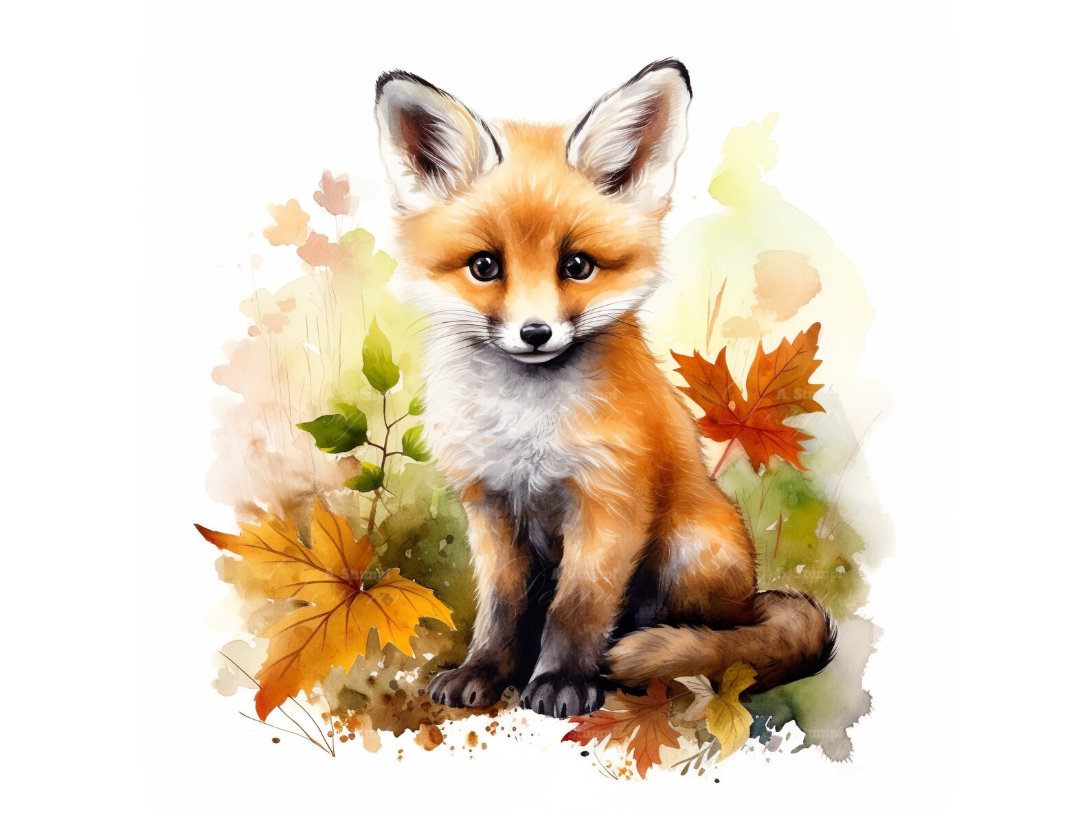 10 Cute Wild Fox Baby Clipart Set Digital Watercolor Nature Painting ...