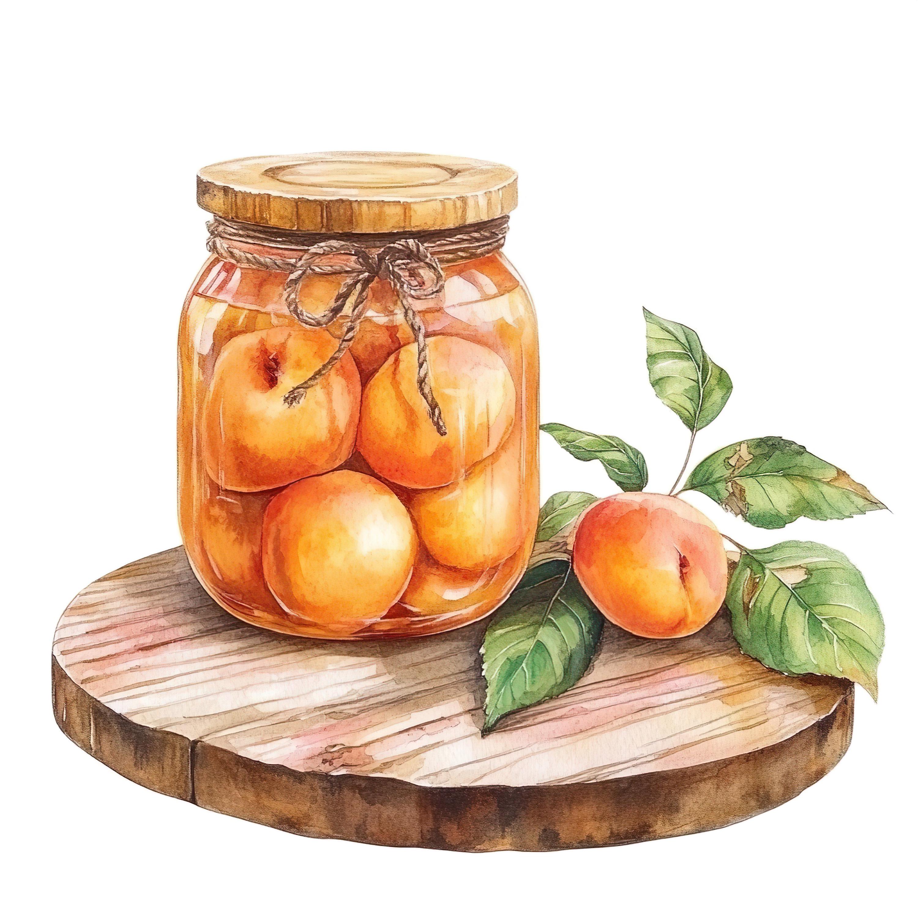 10 Peach Jam Jar Clipart Set Digital Watercolor Painting Marmalade ...