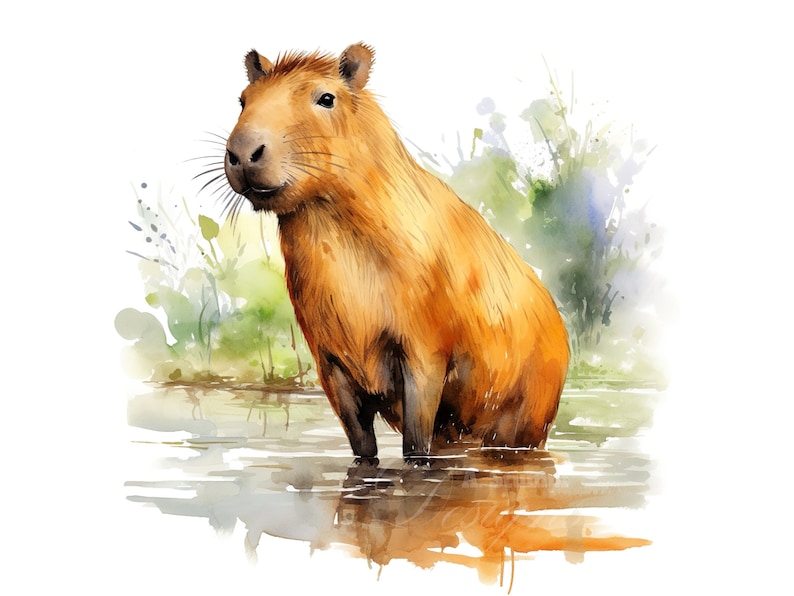 10 Capybara Clipart Set Digital Watercolor Painting Cute Adorable ...