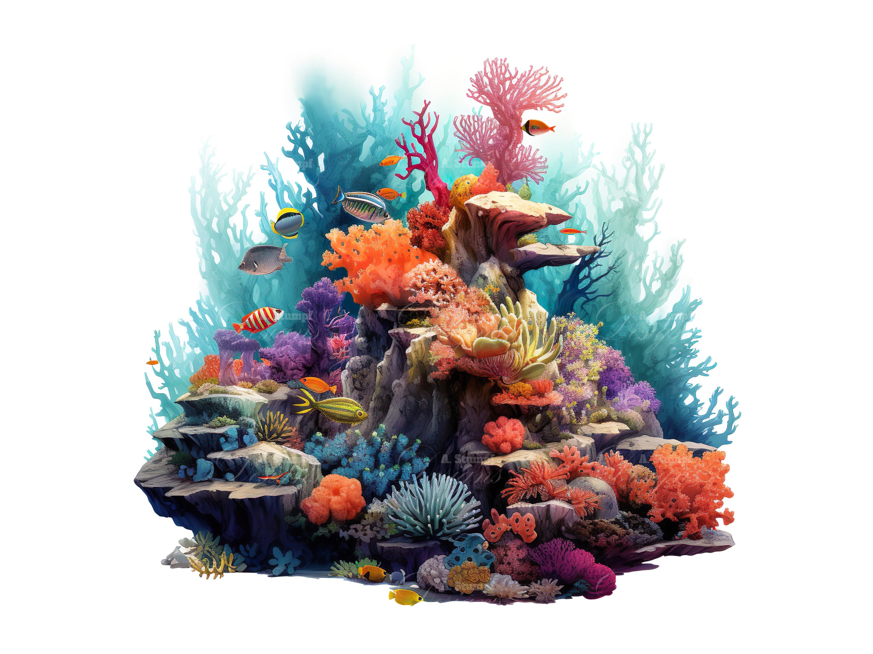 Coral Reef Clipart Ocean Art Bundle Watercolor Underwater Background ...