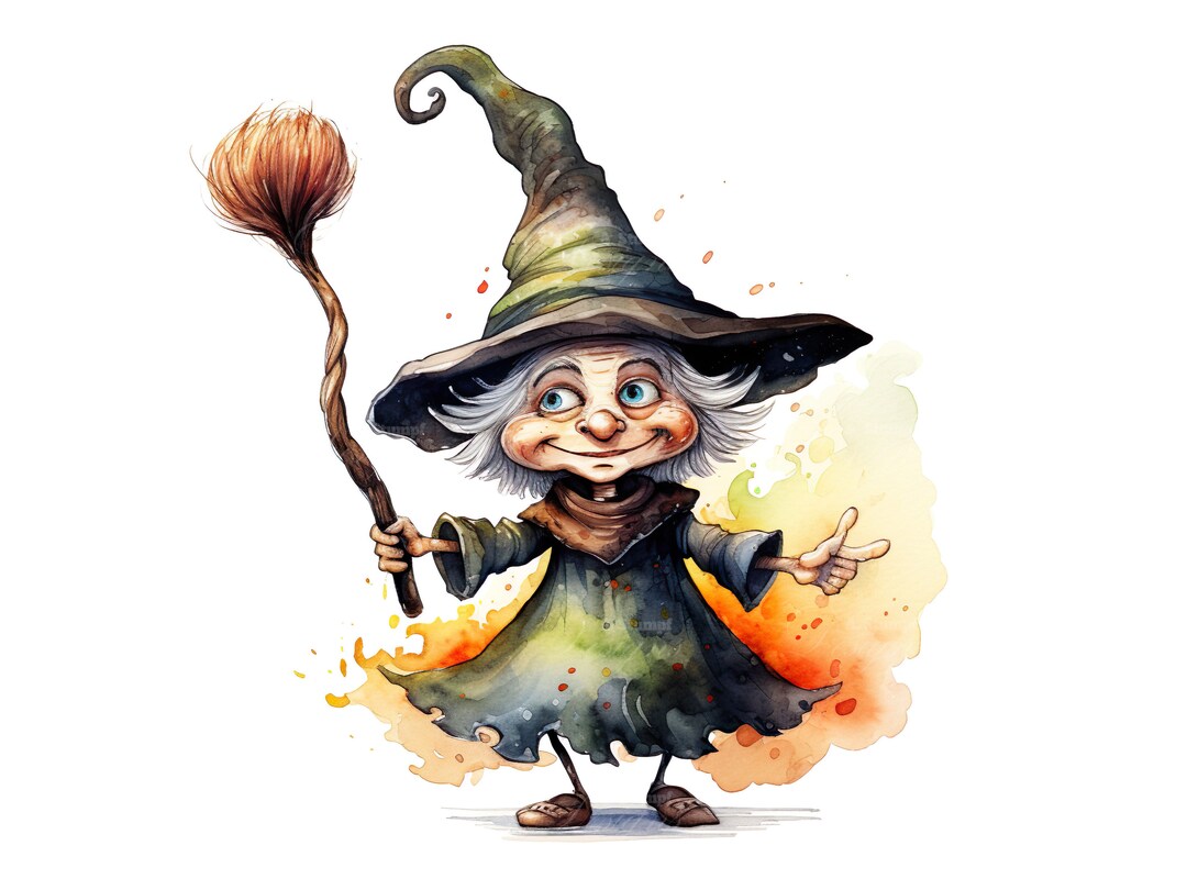 10 Funny Witch Clipart Set Halloween Clipart Watercolor Witch ...