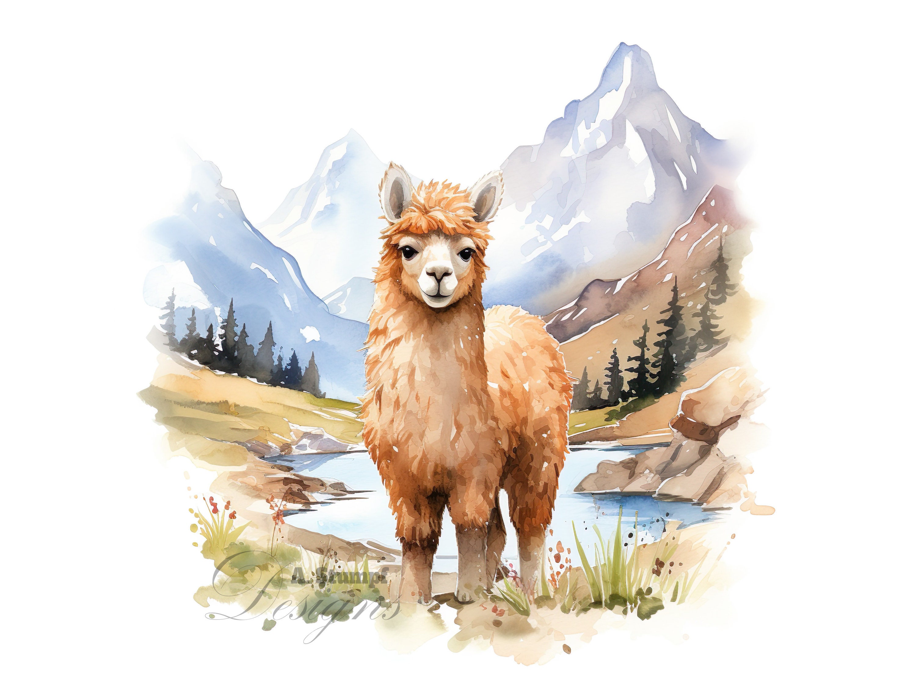 10 Alpaca Clipart Set, Digital Watercolor Paintings, Farm Animal ...