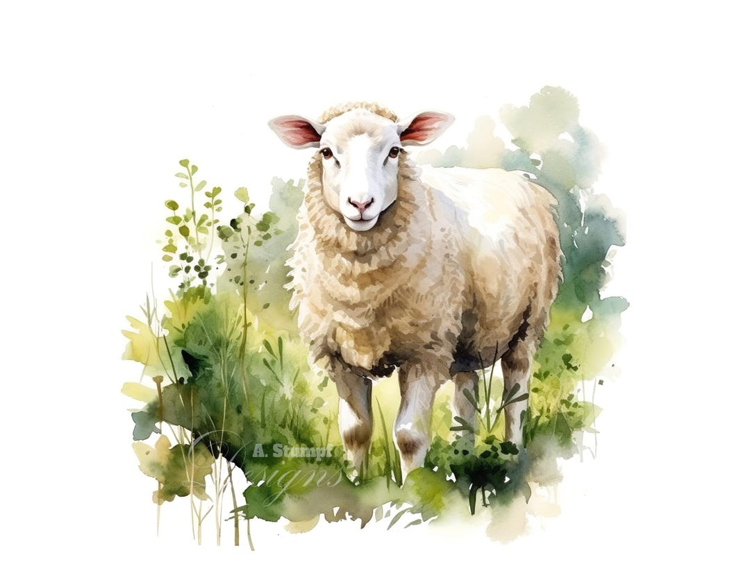 10 Wooly Fluffy Sheep Clipart Set Digital Watercolor Painting Farm ...