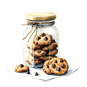 10 Chocolate Chip Cookies in a Jar Clipart Set Digital Watercolor ...