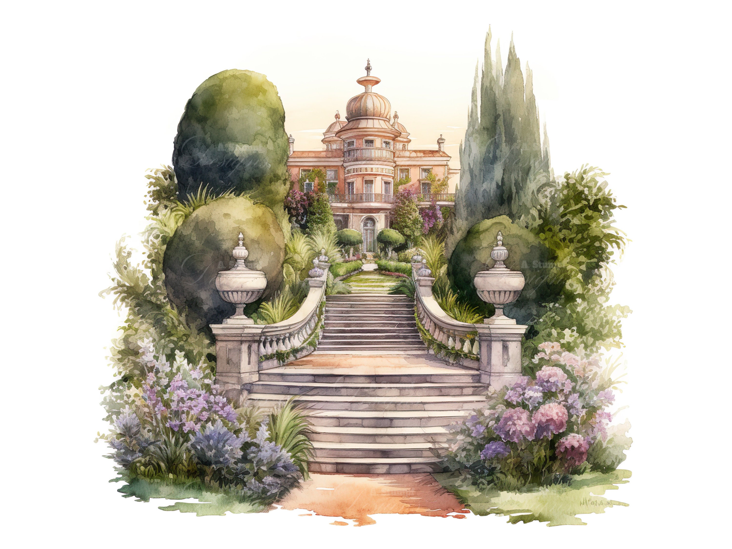 10 Formal Garden Elegant Landscape Clipart Set, Classic Botanical ...