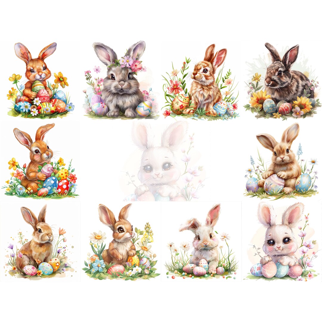 Easter Bunny Clipart Set - 10 High Quality Jpgs - Spring Clipart ...