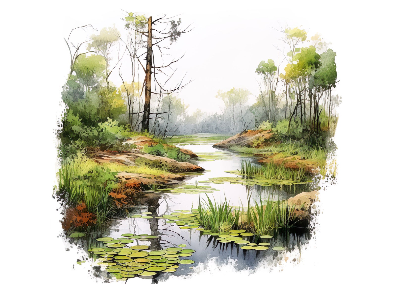 10 Swamp Landscape Wetland Scene Clipart Marsh Watercolor Set Bog ...