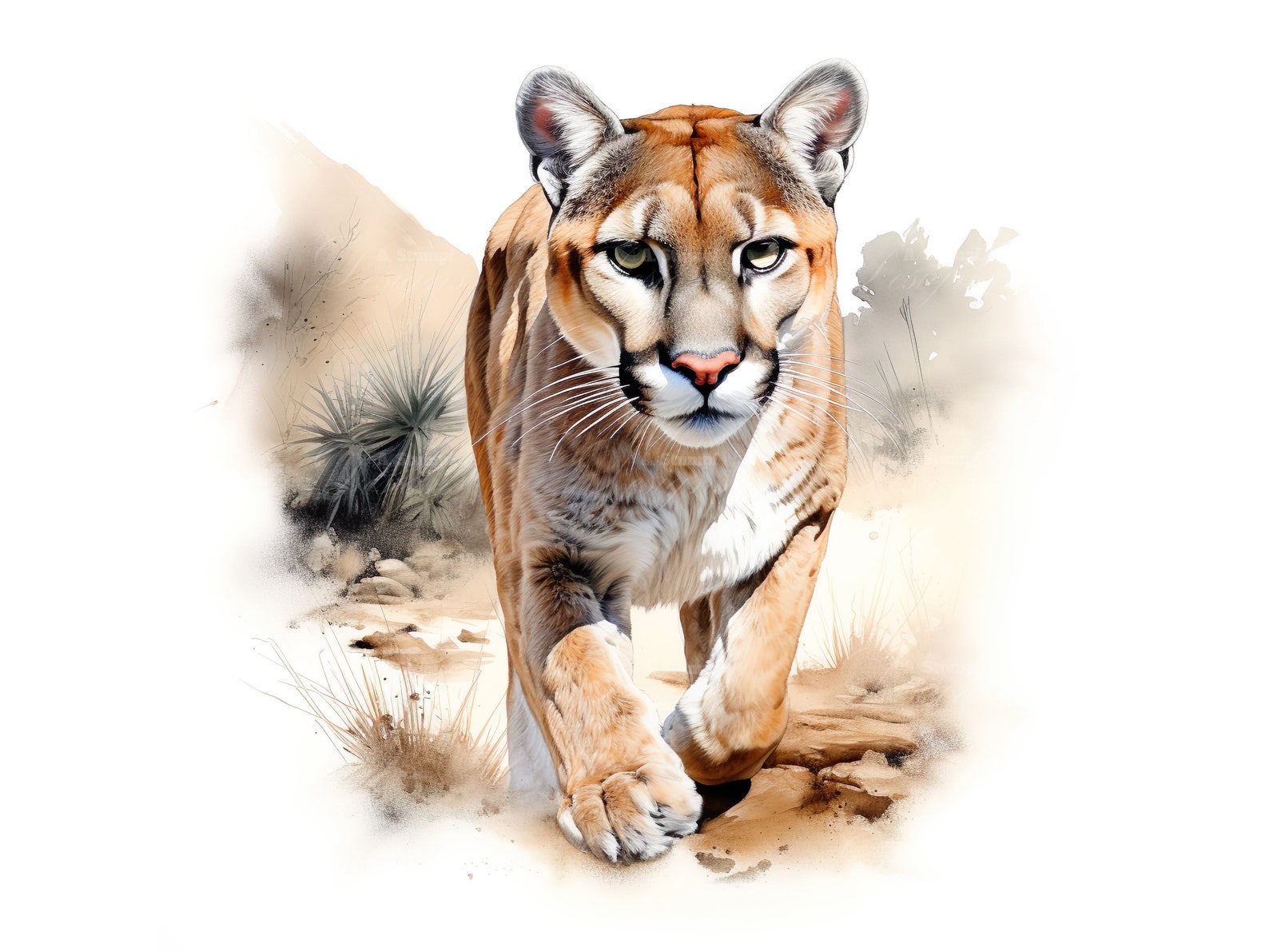 10 Puma Clipart Set, Digital Watercolor Painting, Wild Cat Illustration ...