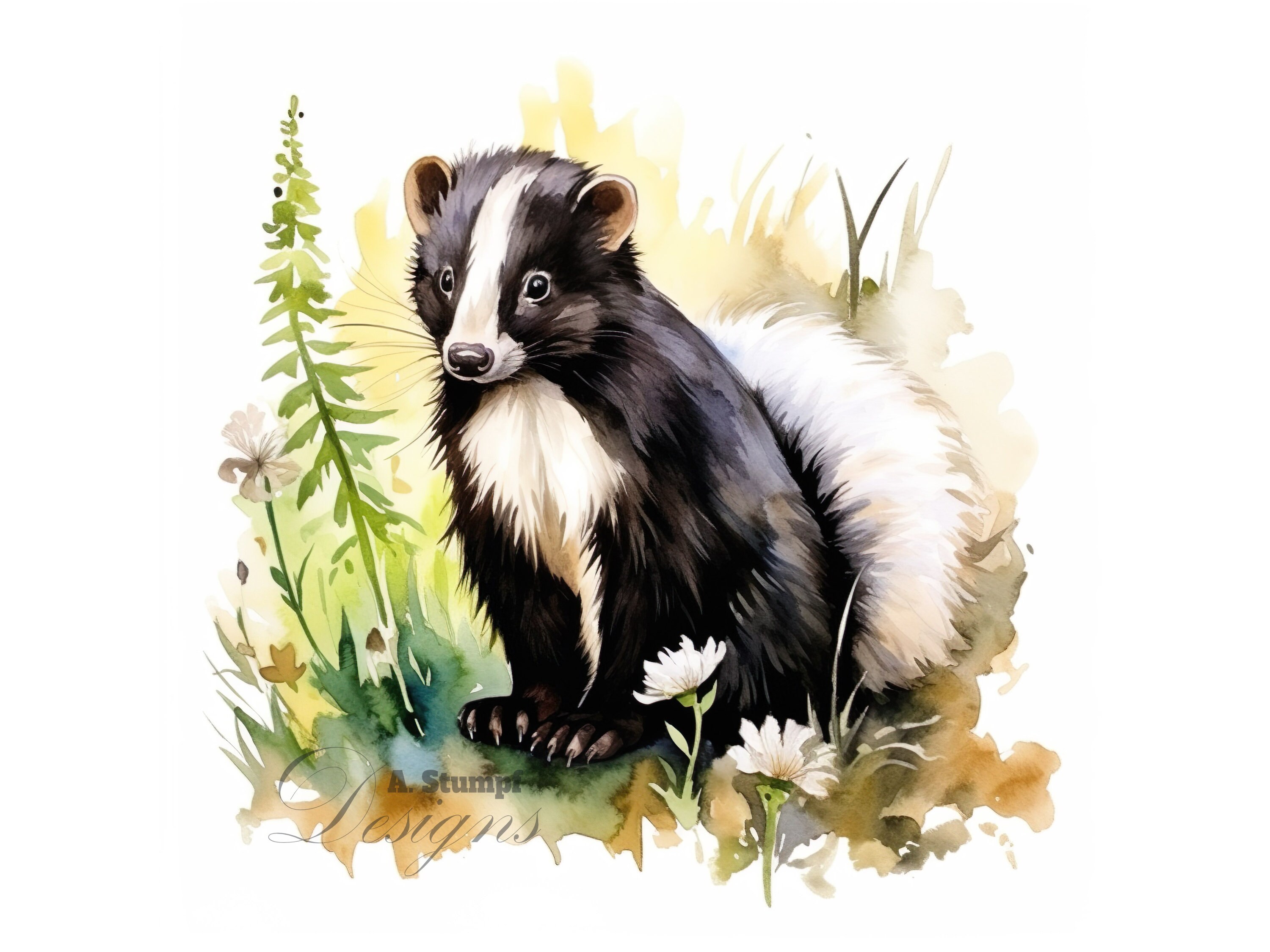 Skunk Clipart Set Watercolor Animal Clip Art Wildlife Illustration ...