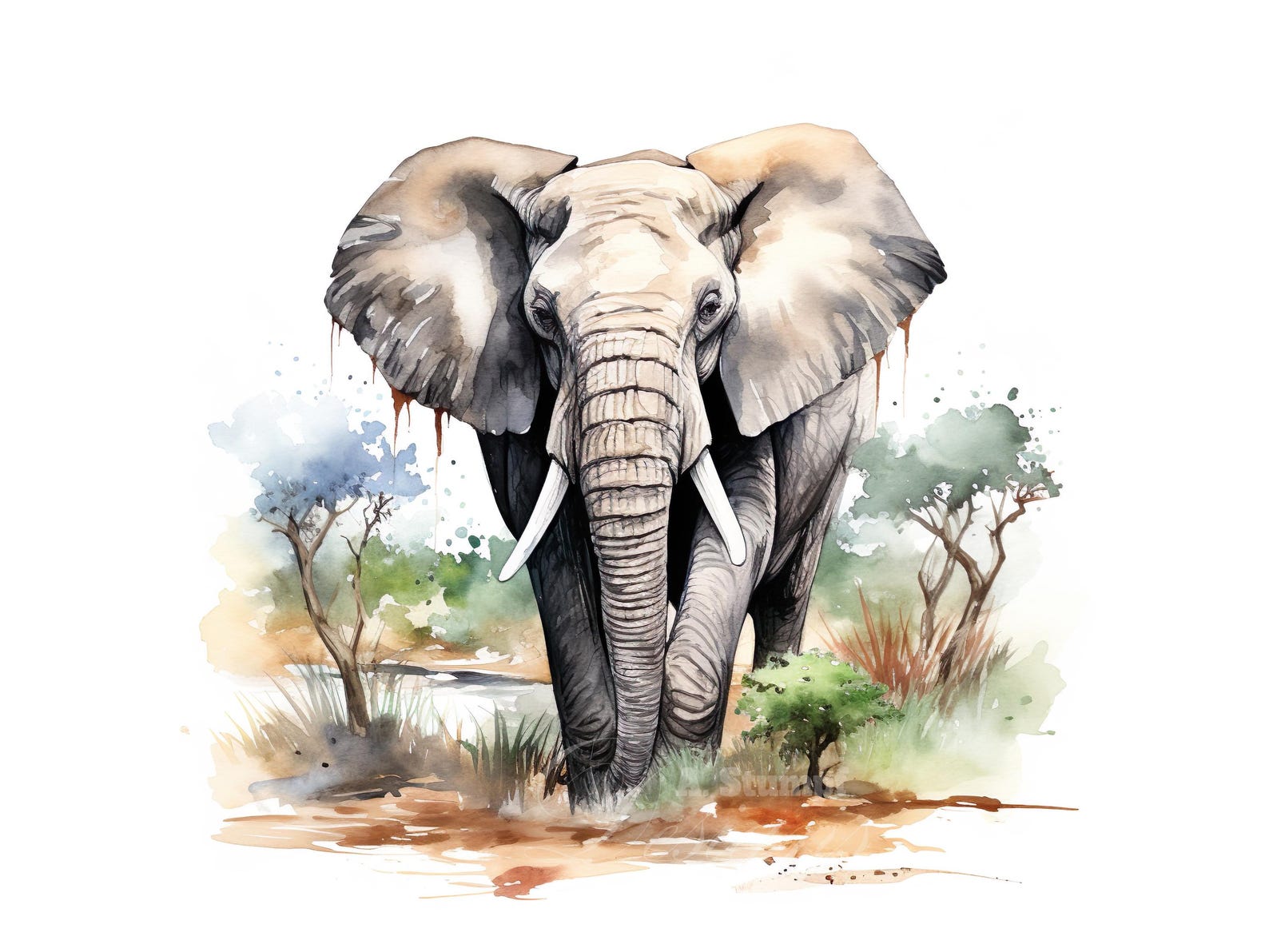 10 Elephant Clipart Set Digital Watercolor Painting African Safari ...