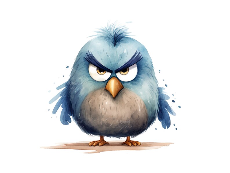 Grumpy Birds Clipart Set Watercolor Cartoon Clip Art Bundle Printable ...