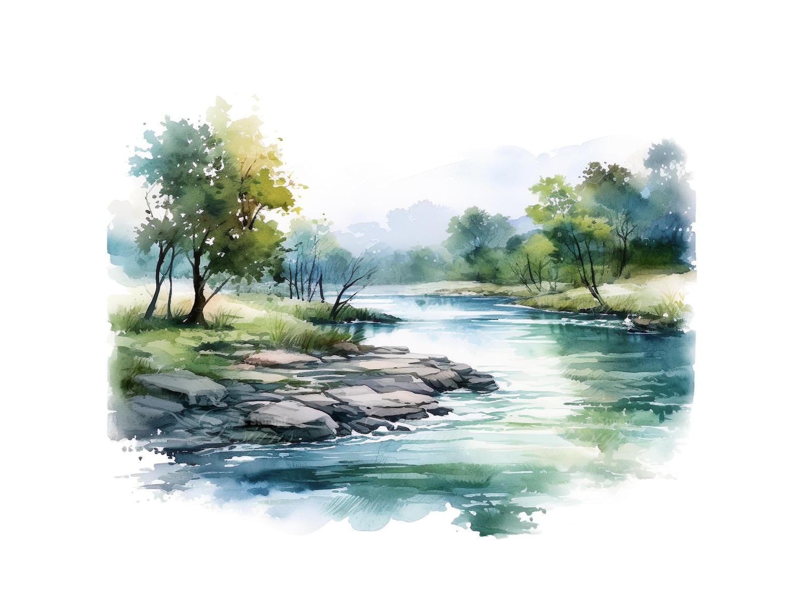10 River Landscape Clipart Set Digital Watercolor Painting Natural ...