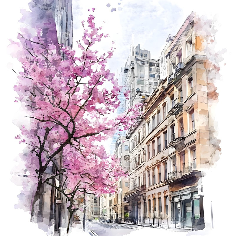 Springtime City Scene - Etsy UK