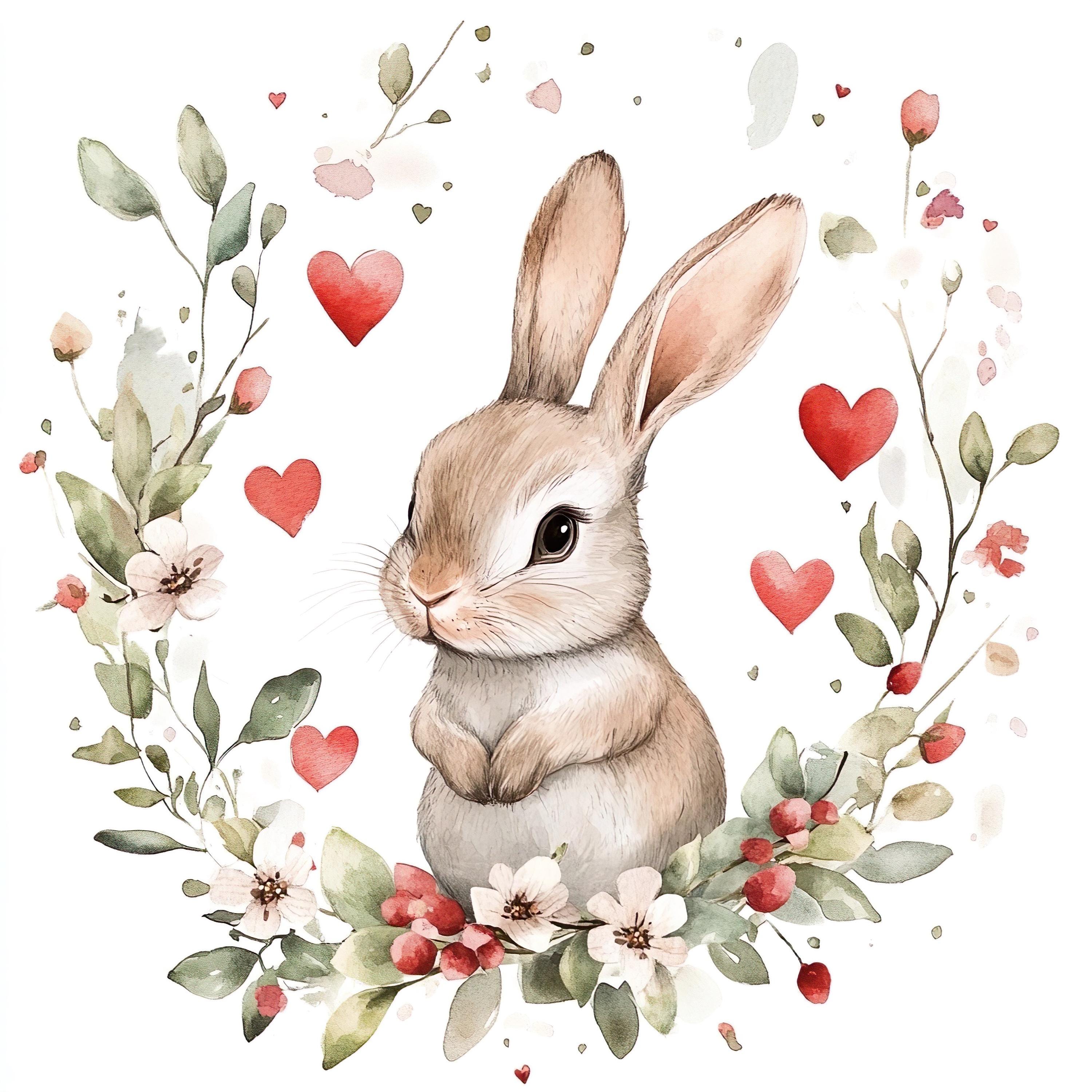 10 Bunny Valentines Day Wreath Clipart Set Digital Watercolor Painting ...
