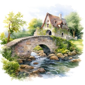 10 Cobblestone Bridge Summer Clipart, Digital Watercolor Painting ...
