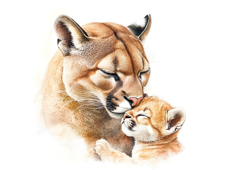 10 Puma Mother With Her Baby Clipart Set Digital Watercolor Animal ...