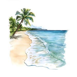 10 Beach Scene Clipart Set Digital Watercolor Sea Painting Tropical ...
