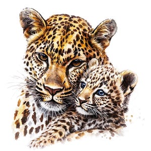 10 Leopard Mother With Her Baby Clipart Set Wild Safari Animal Family ...