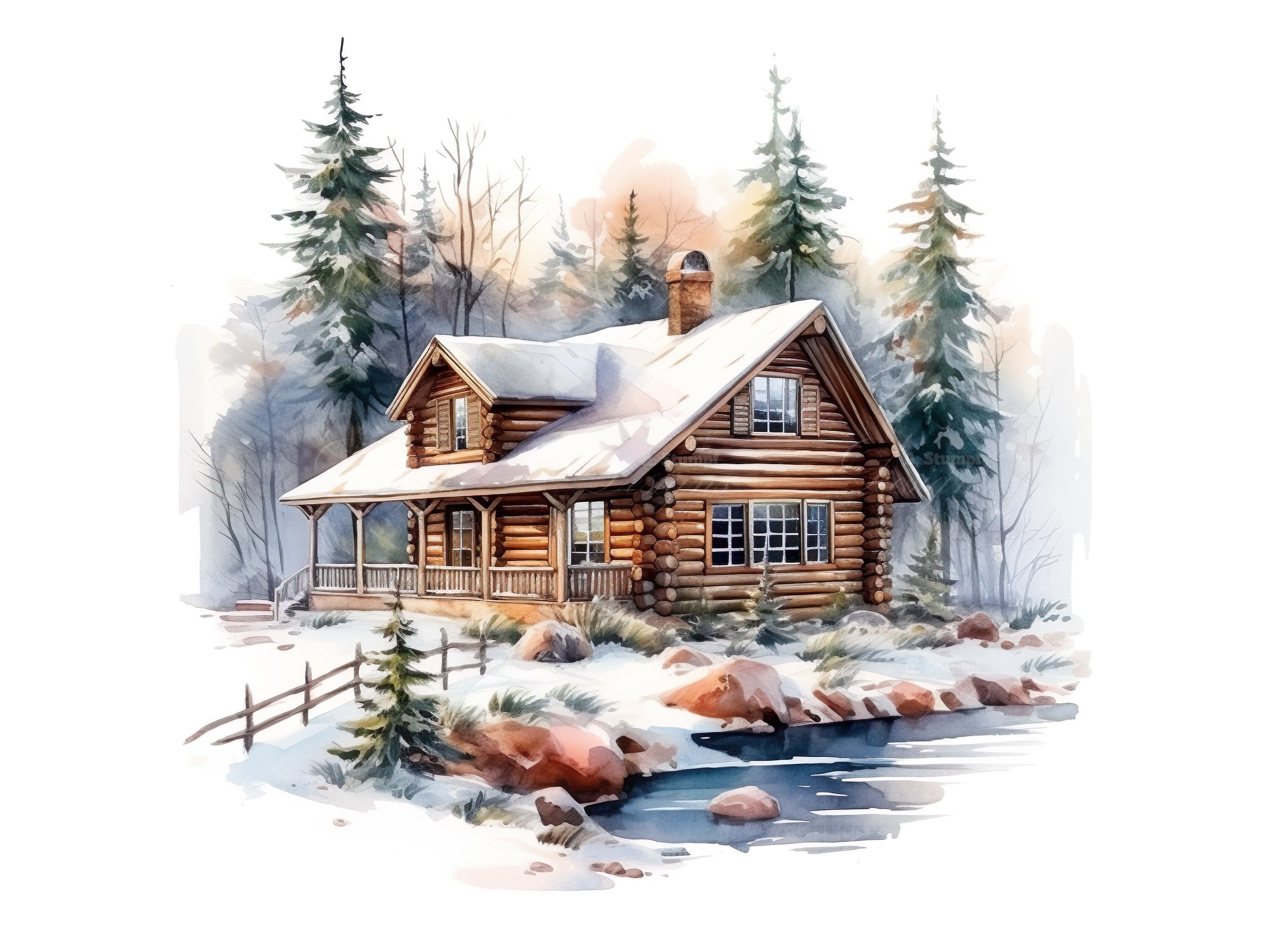 10 Log Cabin in Winter Clipart, Snowy Clip Art Bundle, Cozy Landscape ...