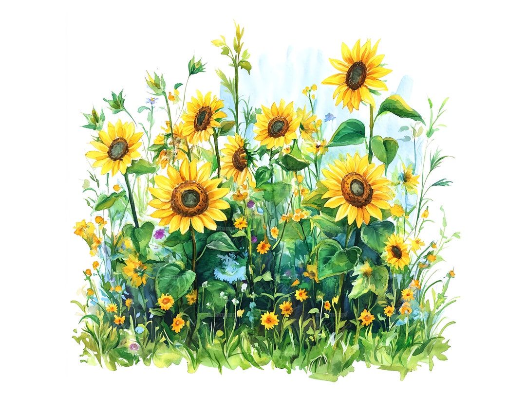 10 Sunflower Clipart Set Digital Watercolor Floral Painting Blossom ...