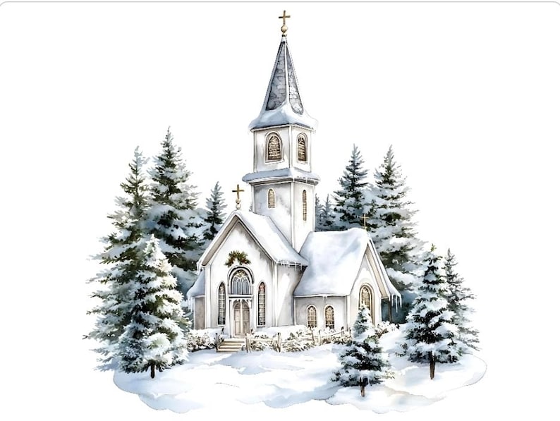 10 Christmas Church Festive Clipart Set Digital Watercolor Painting ...