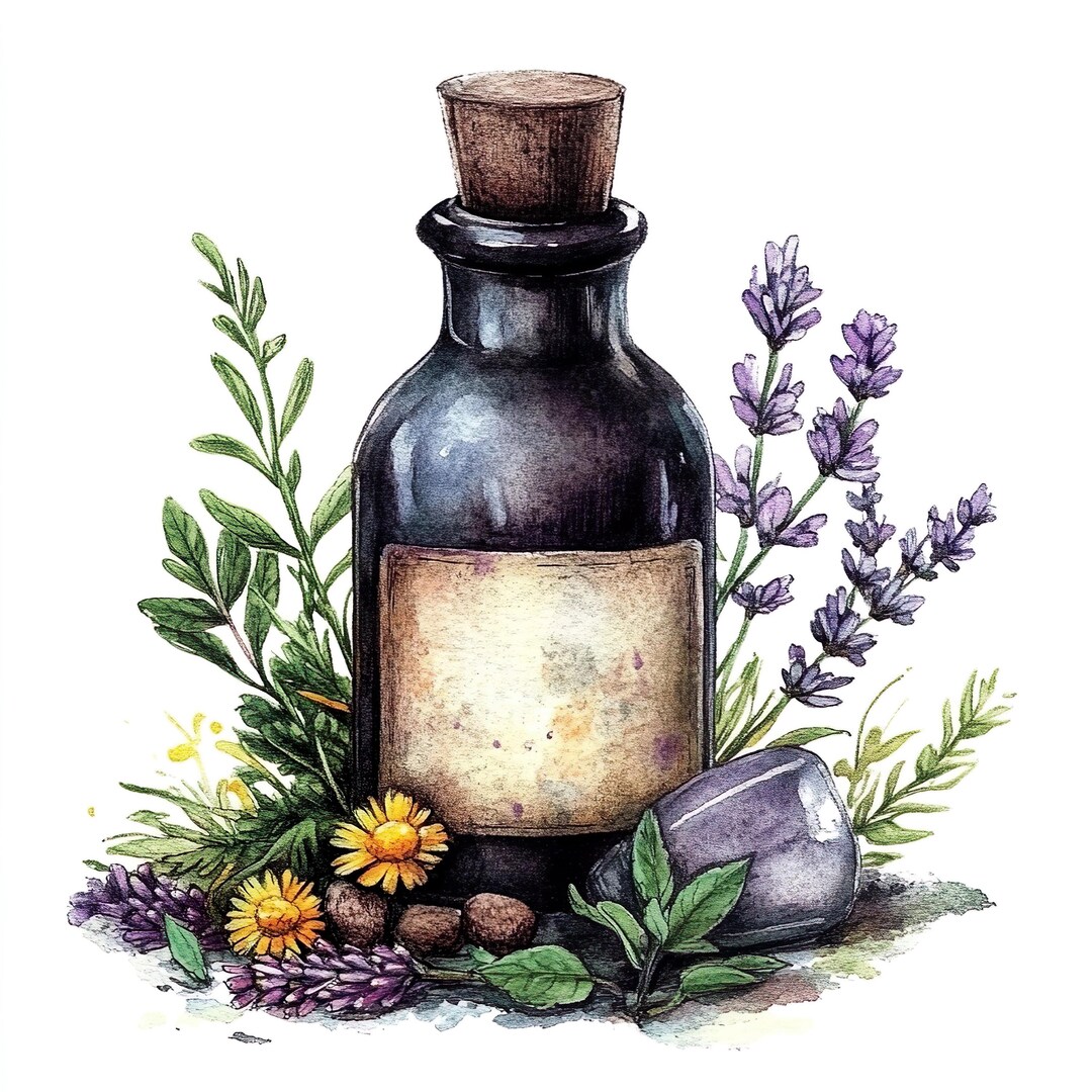 10 Gothic Pharmacy Bottle Clipart Set Digital Watercolor Painting ...