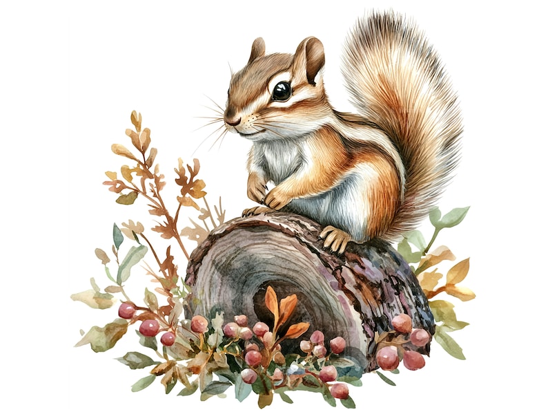 10 Chipmunk Clipart Set Digital Watercolor Critter Painting Forest ...