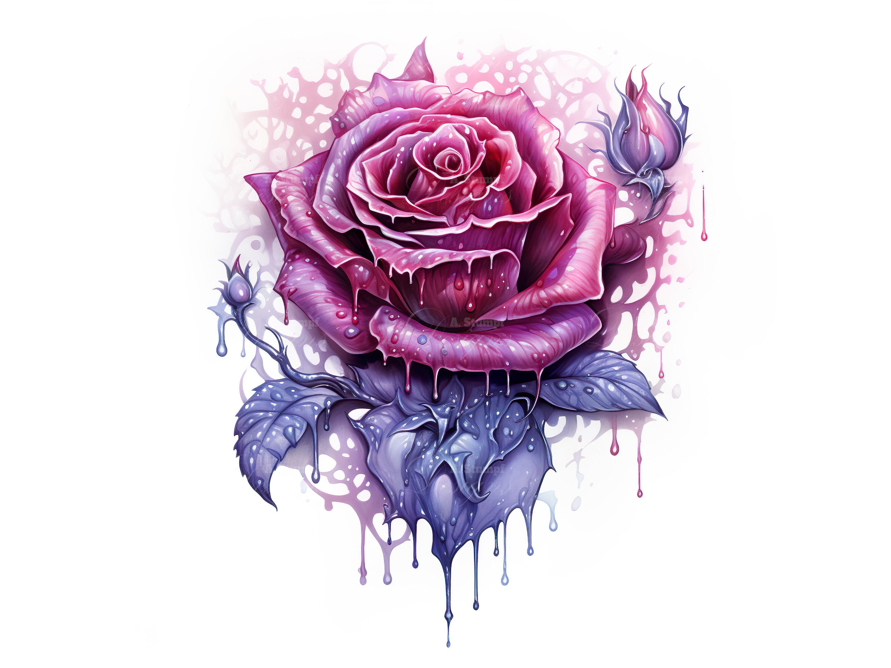 10 Poisoned Rose Clipart Set Digital Watercolor Vintage Painting Dark ...
