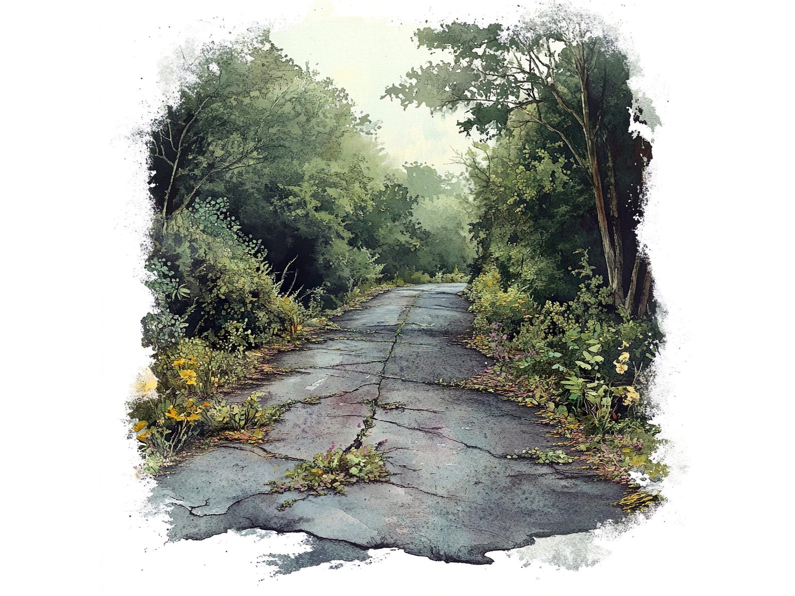 10 Abandoned Old Asphalt Road Clipart Set Digital Watercolor Painting ...