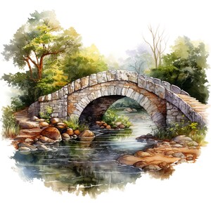 10 Cobblestone Bridge Summer Clipart, Digital Watercolor Painting ...