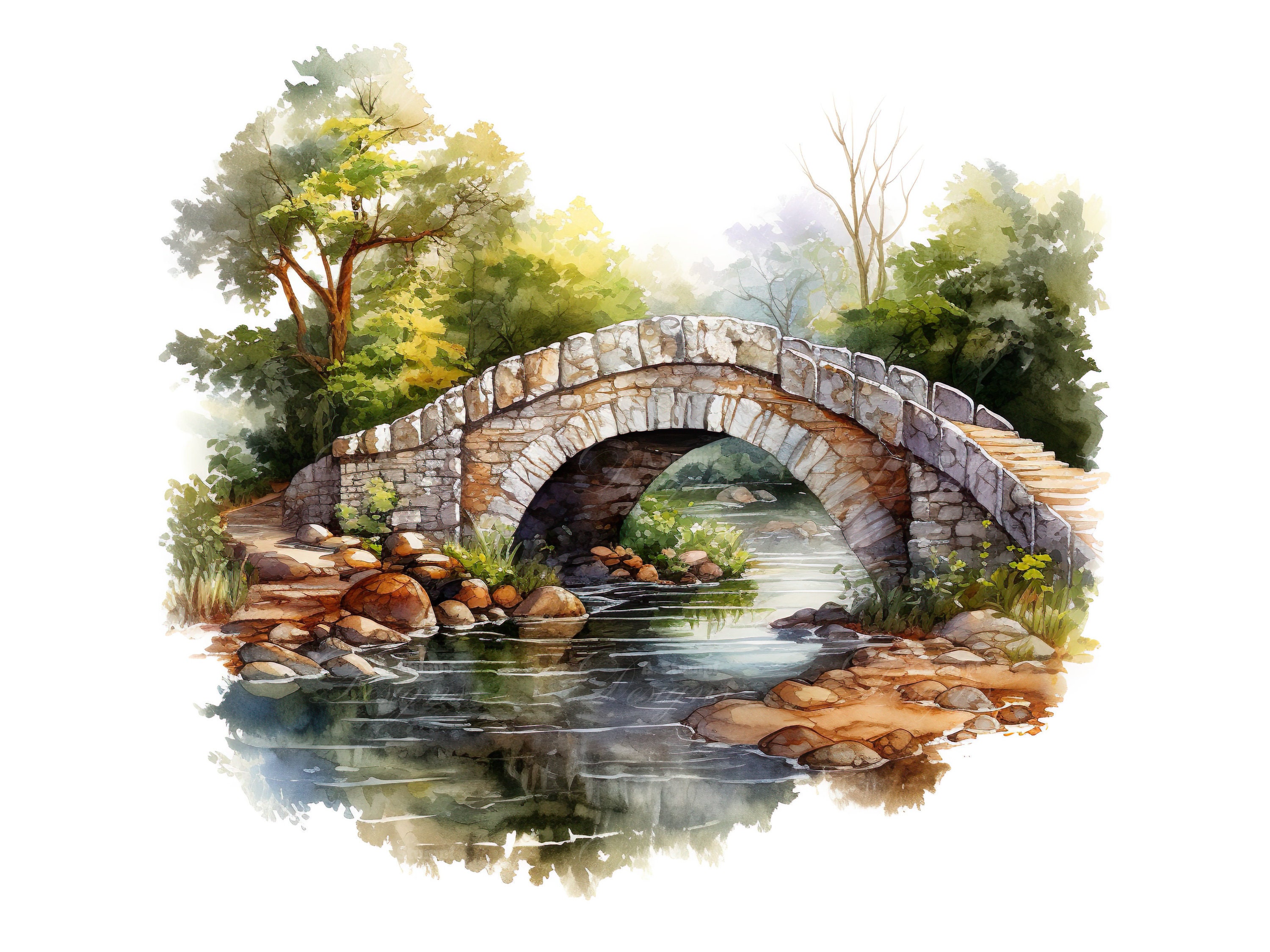 10 Cobblestone Bridge Summer Clipart, Digital Watercolor Painting ...