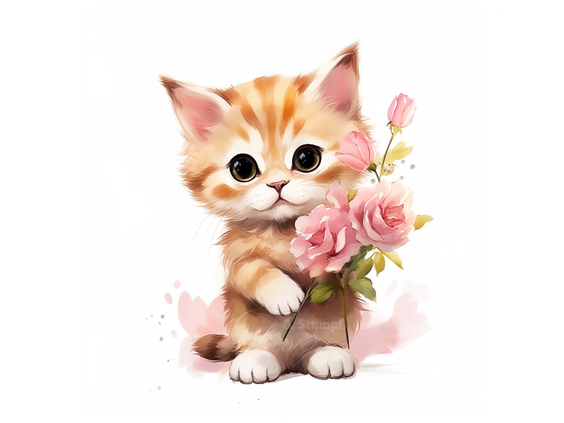 Cat With Flowers Clipart Set of 10 High Quality Jpgs - Etsy