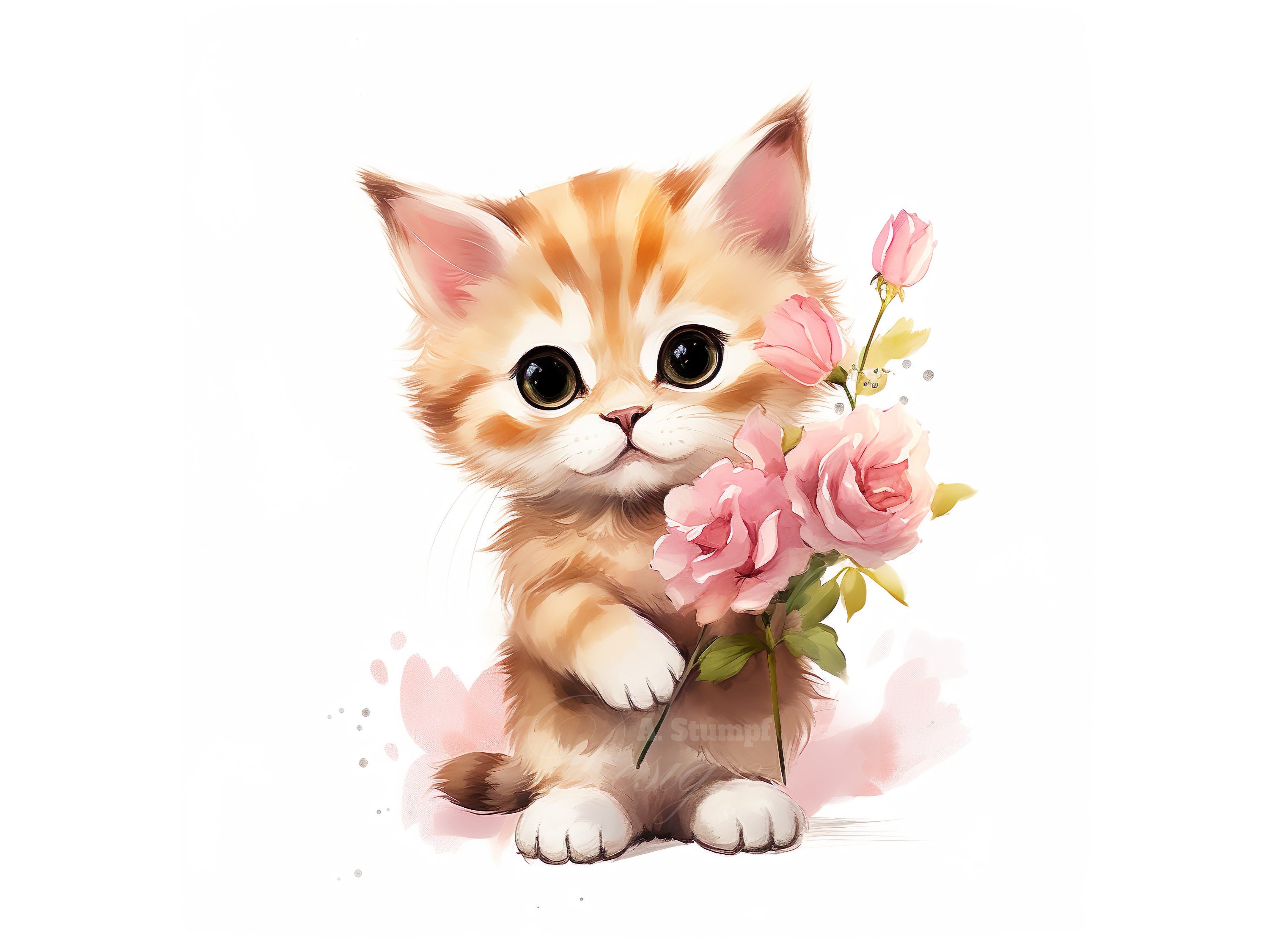 Cat With Flowers Clipart Set of 10 High Quality Jpgs - Etsy