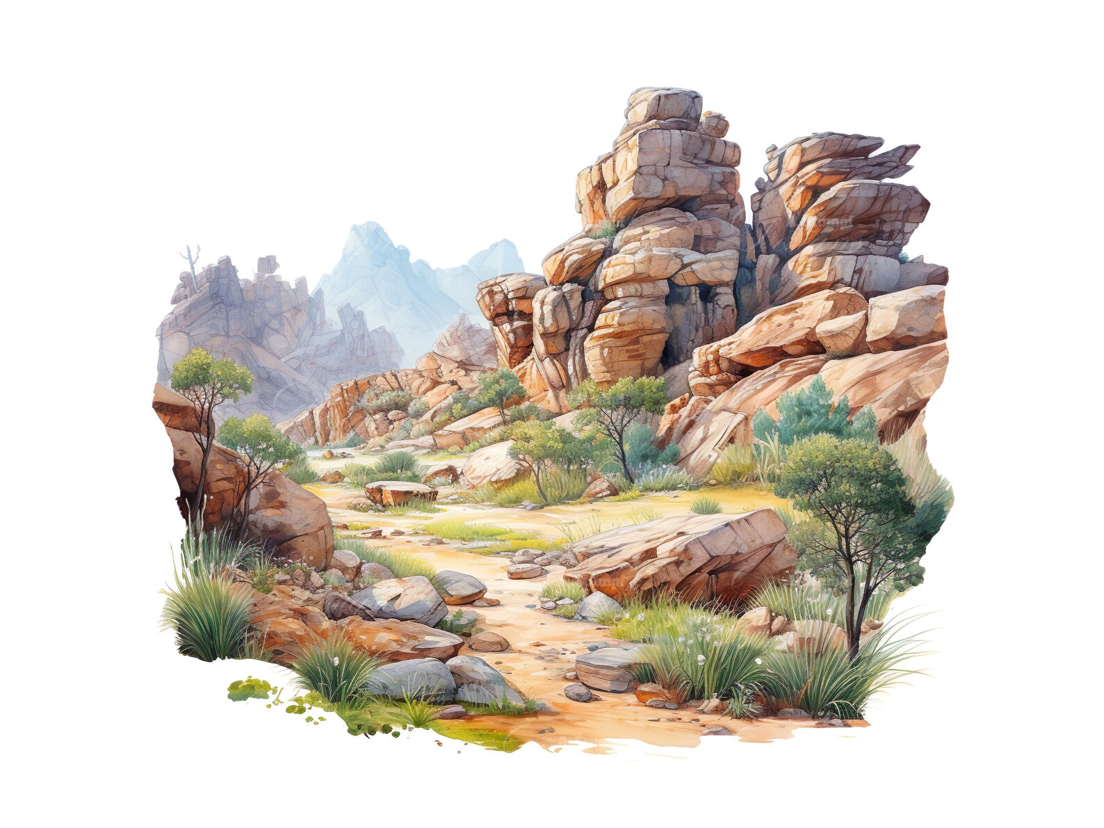 10 Rocky Landscape Clipart Summer Nature Digital Paintings Mountain ...