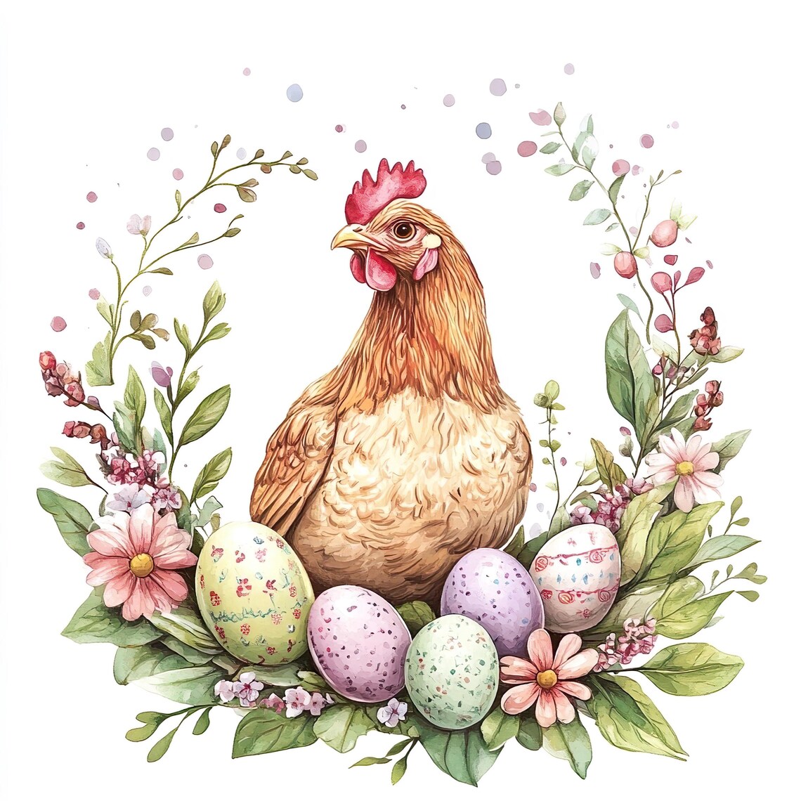 10 Chicken Easter Wreath Clipart Set Digital Watercolor Painting Farm ...