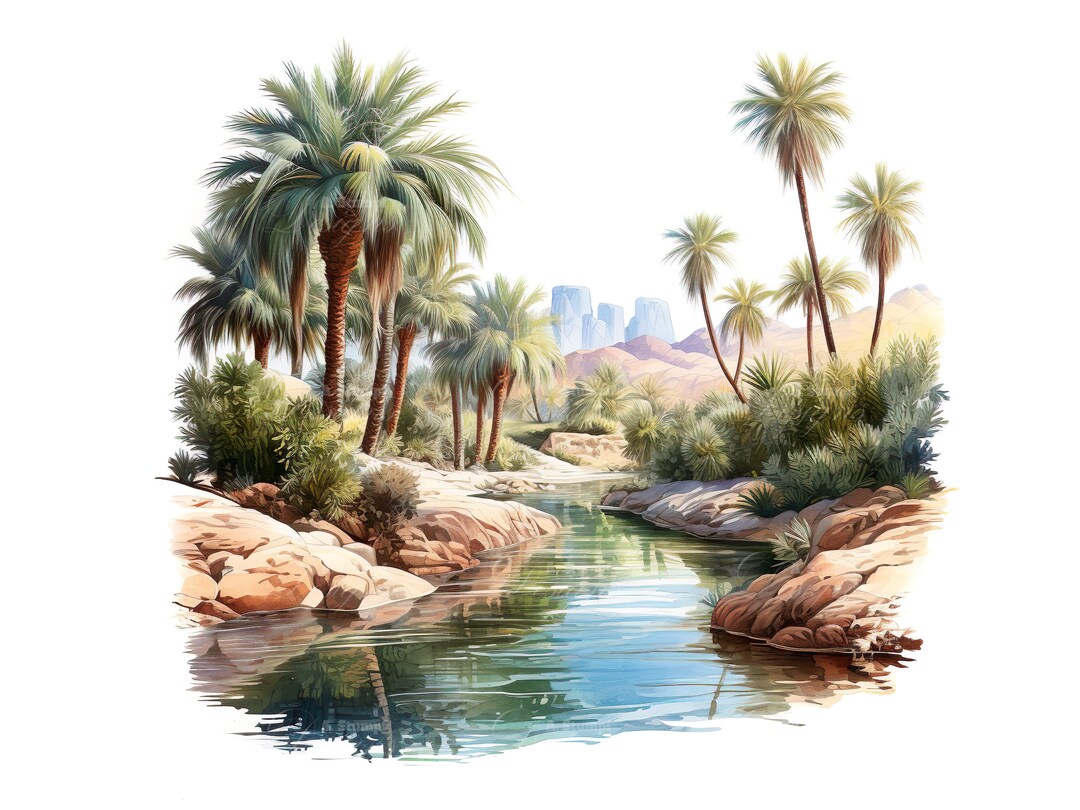 10 Oasis Landscape Nature Scenery Digital Clipart Bundle Watercolor ...