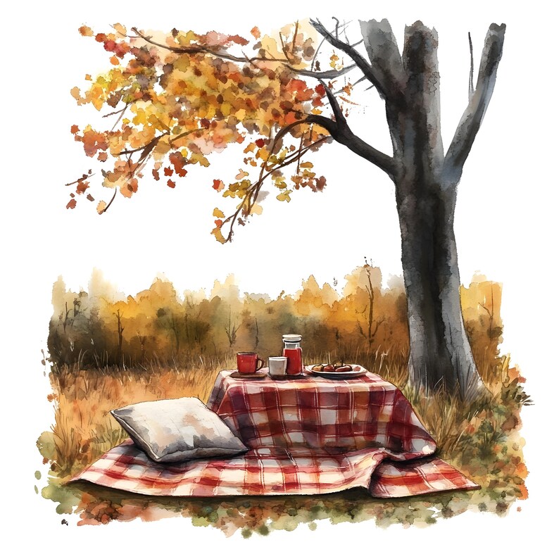 10 Picnic Autumn Scenery Clipart Digital Watercolor Rustic Fall ...