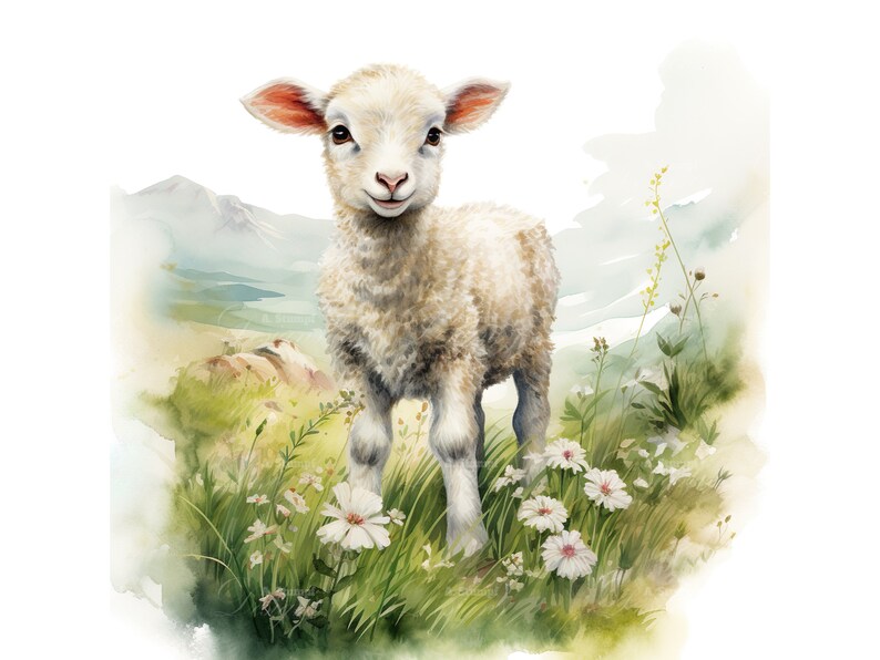 10 Cute Lamb Clipart Set Watercolor Farm Animal Wall Art Print Nursery ...