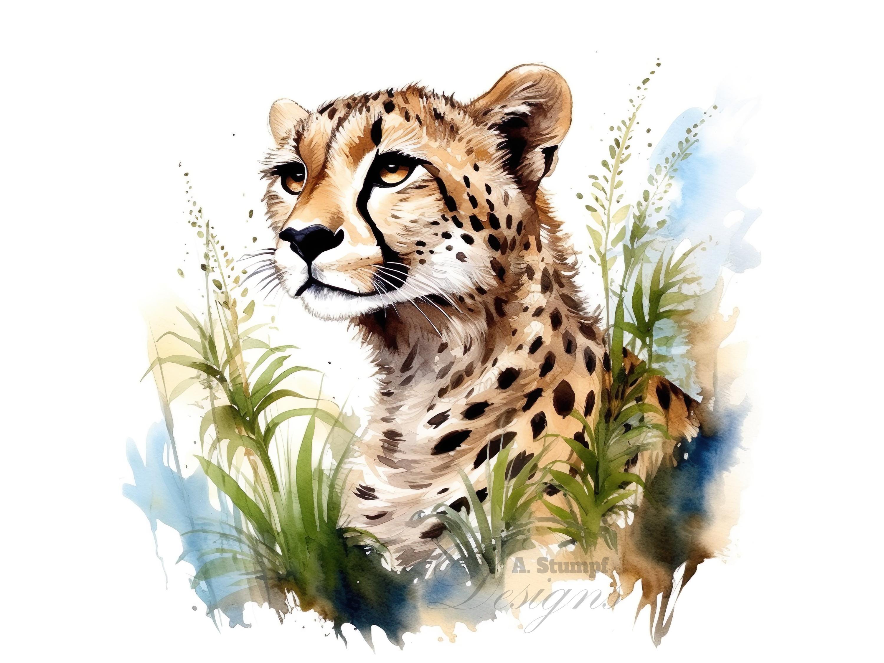 10 Cheetah Clipart Set Digital Watercolor Painting African Safari ...