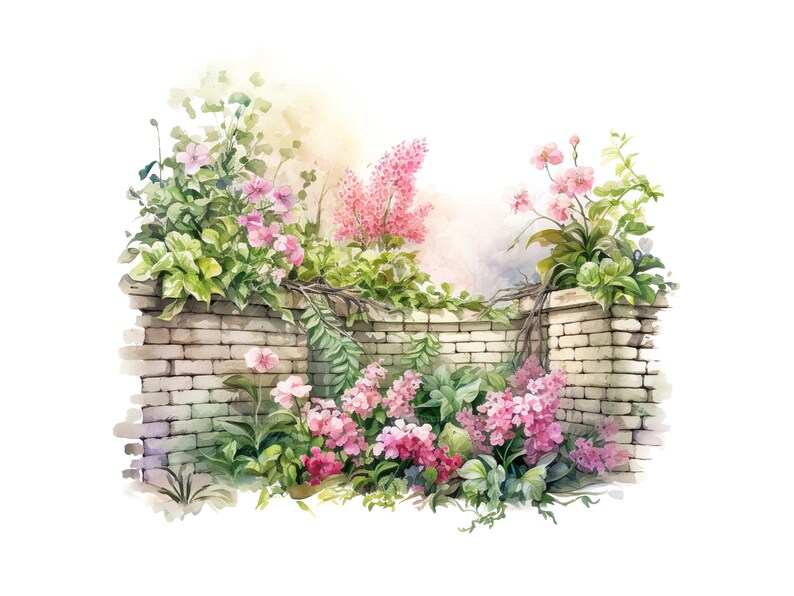 10 Garden Wall Spring Clipart Set Digital Watercolor Floral Painting ...