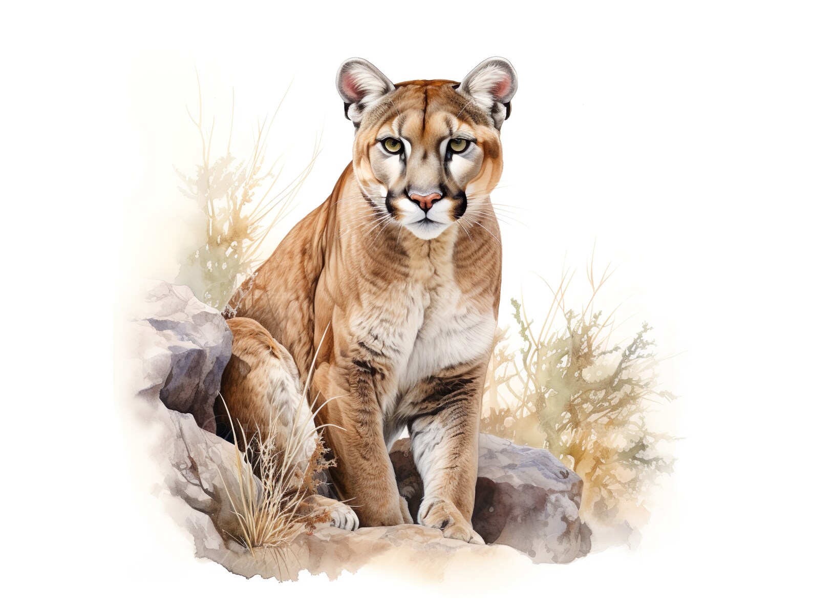 10 Puma Clipart Set, Digital Watercolor Painting, Wild Cat Illustration ...
