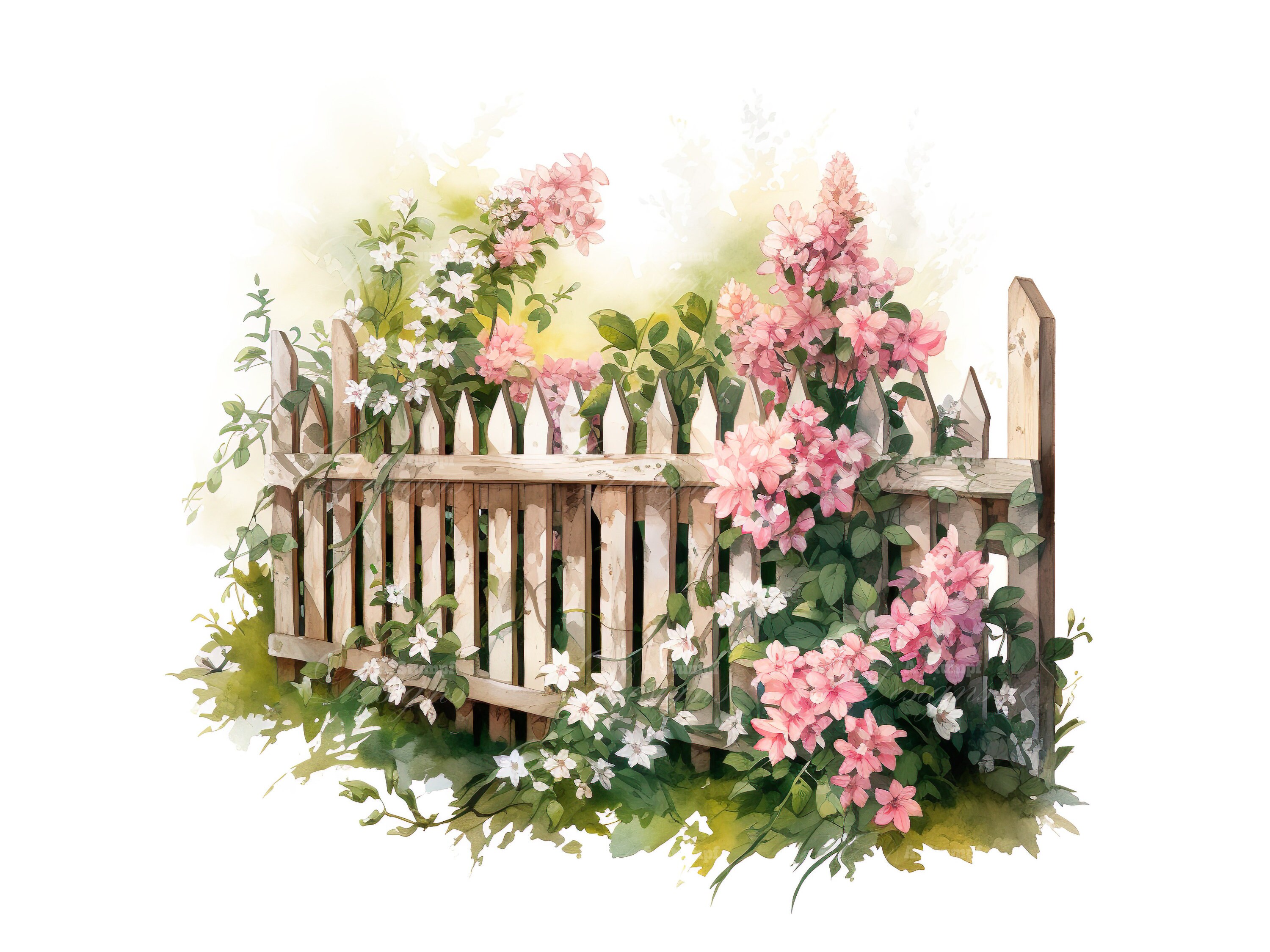 10 Garden Fence in Spring Clipart Set Digital Watercolor Floral Border ...
