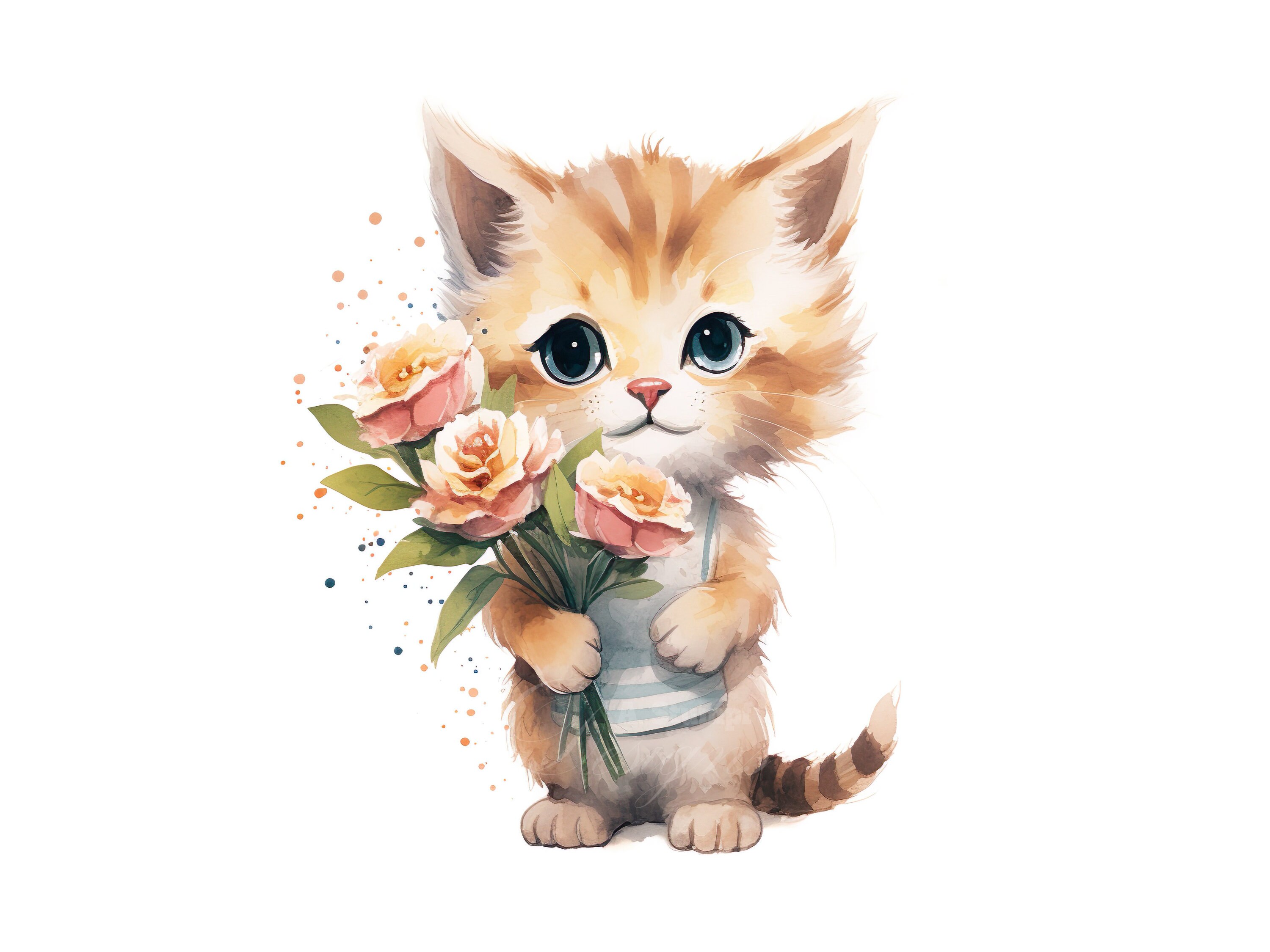 Cat With Flowers Clipart Set of 10 High Quality Jpgs - Etsy