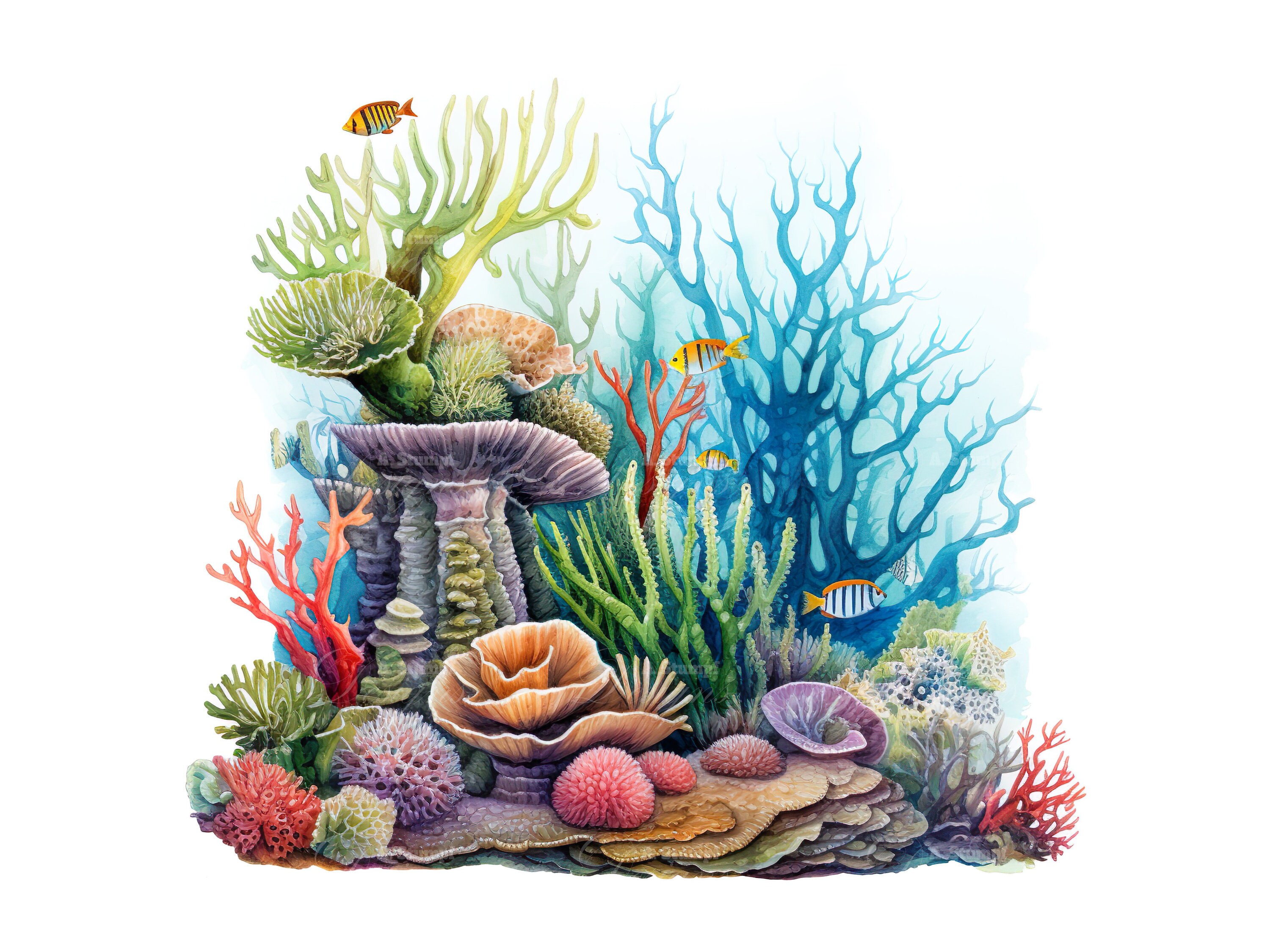 Coral Reef Clipart Ocean Art Bundle Watercolor Underwater Background ...