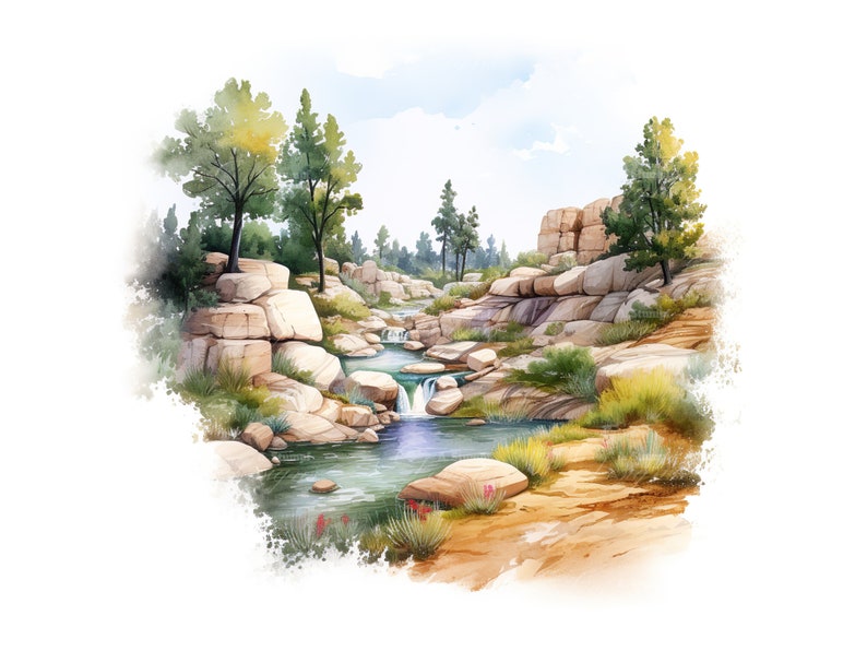 10 Rocky Landscape Clipart Summer Nature Digital Paintings Mountain ...