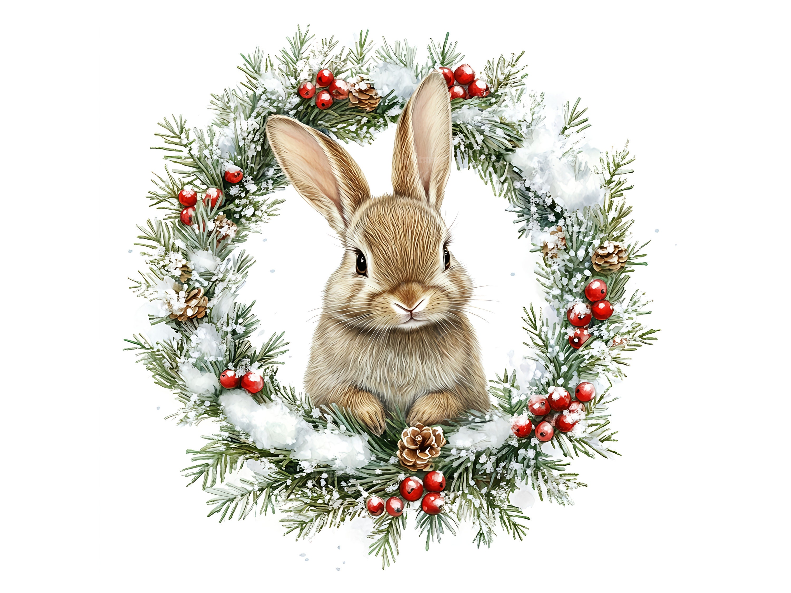10 Bunny in Winter Wreath Clipart, Cute Christmas Animal Illustration ...
